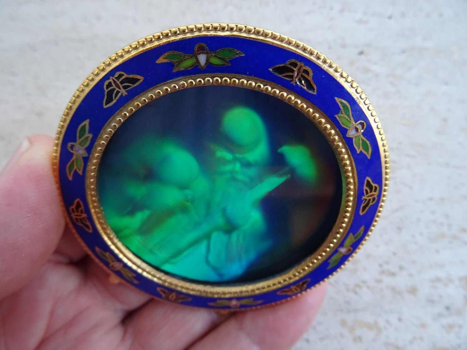 Religious Vermeil Gold Plated Enamelled Altar Chapel With Holograph ...