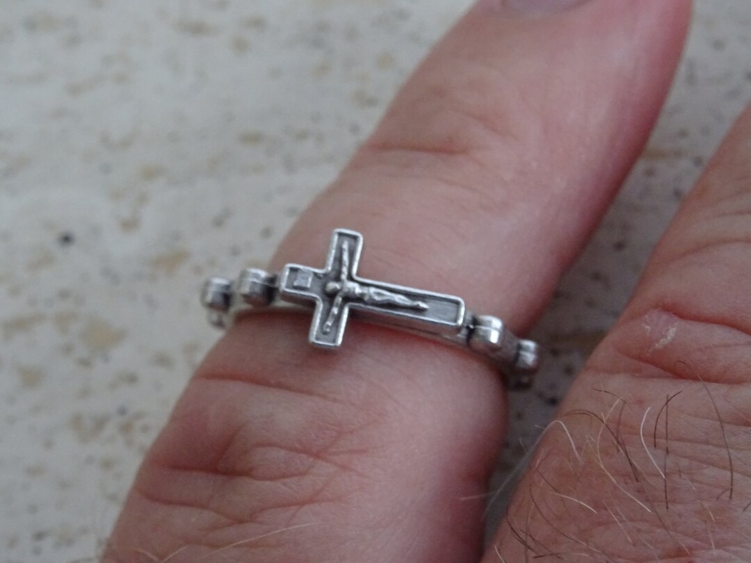 Religious French Silver Plated Catholic Finger Chaplet Ring Decade ...