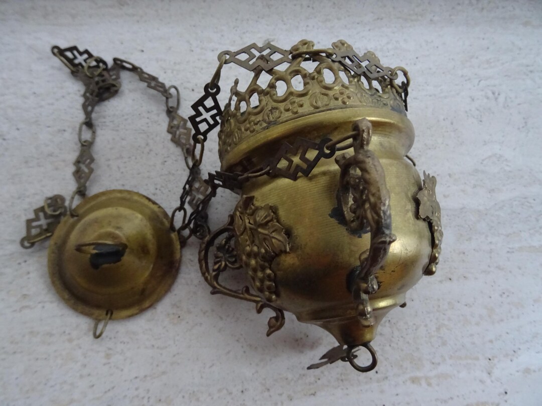 Religious Antique French Copper God Lamp Godlamp Oil Lamp With Grapes ...