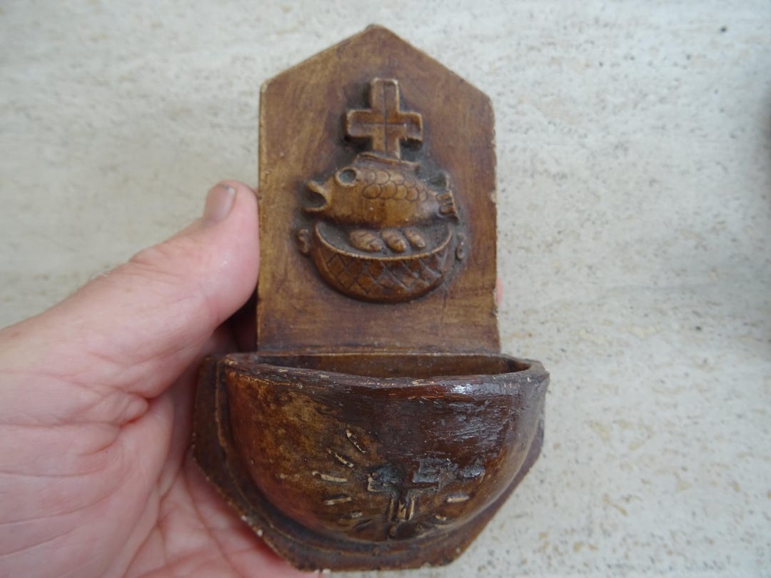 Religious Catholic French Holy Water Font Stoup With Cross Crucifix ...