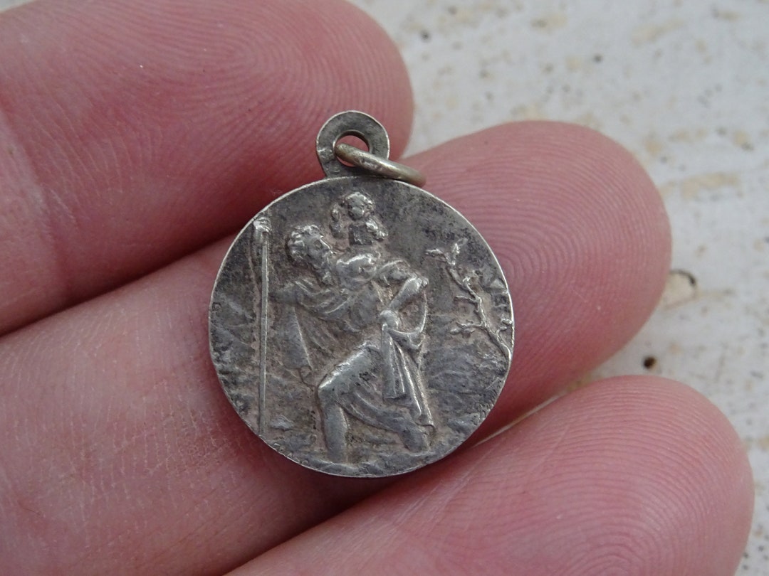 Religious Silver ( MARKED ) Medal Pendant Medallion Holy Charm of Holy ...