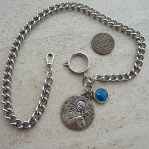 Religious Vintage Silver Plated Catholic Pocket Watch Chain With Charms ...