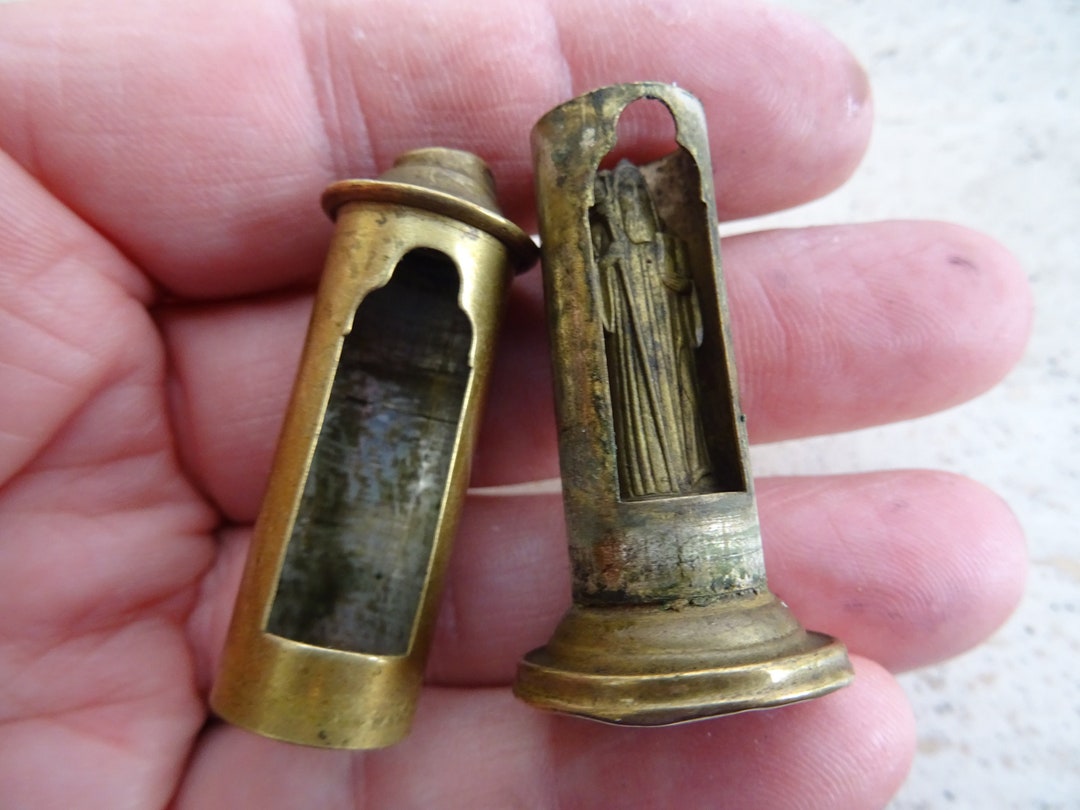 Religious Antique French Catholic Copper Pocket Shrine Reliquary Chapel ...