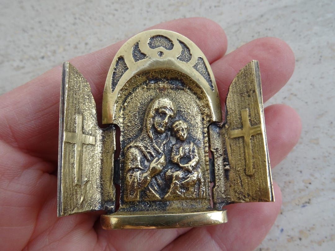 Religious Antique Catholic Copper Triptych Chapel Altar for Travelers ...