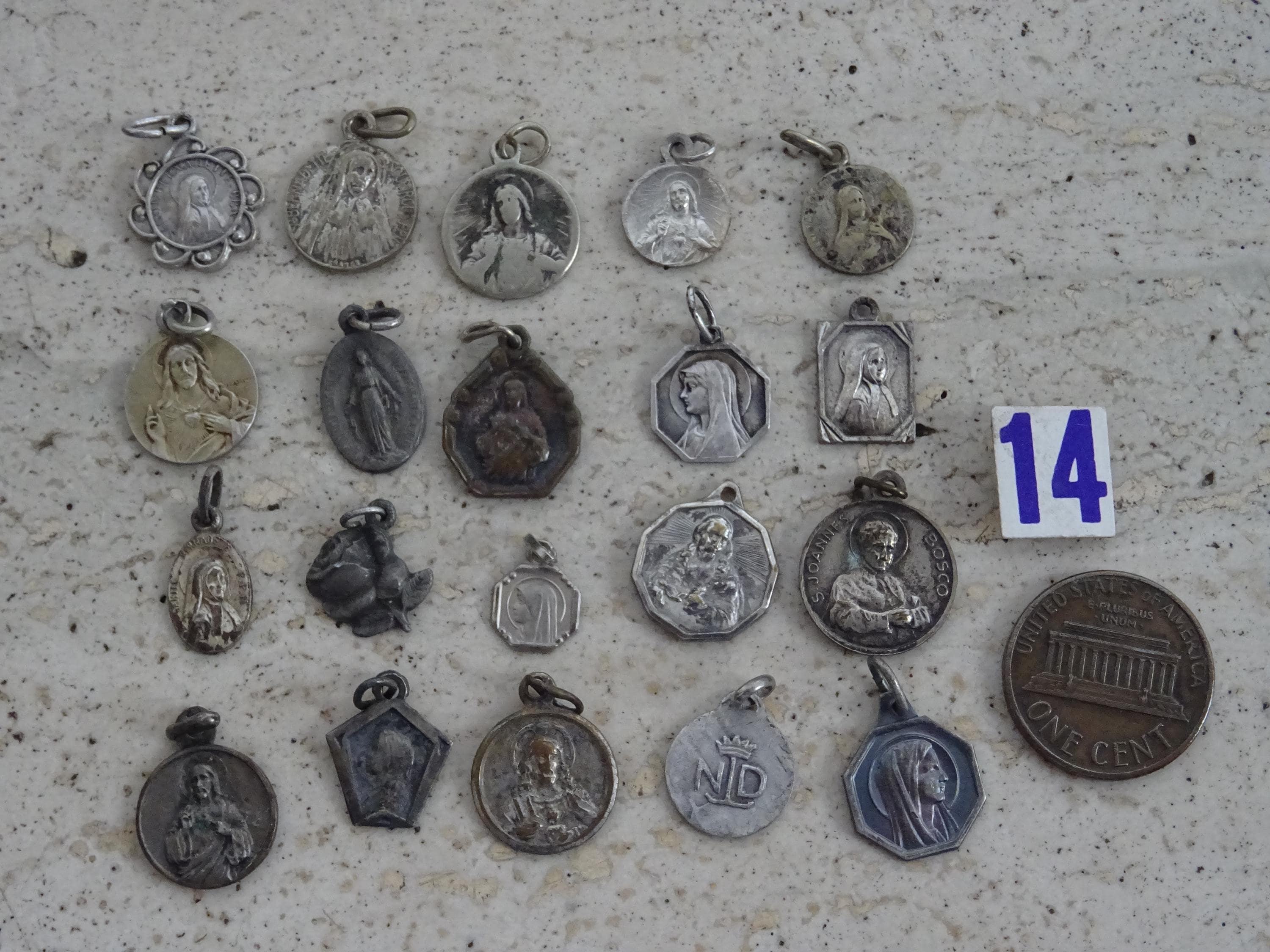 20 Religious Antique French Silver Plated Catholic Medals Charms ...