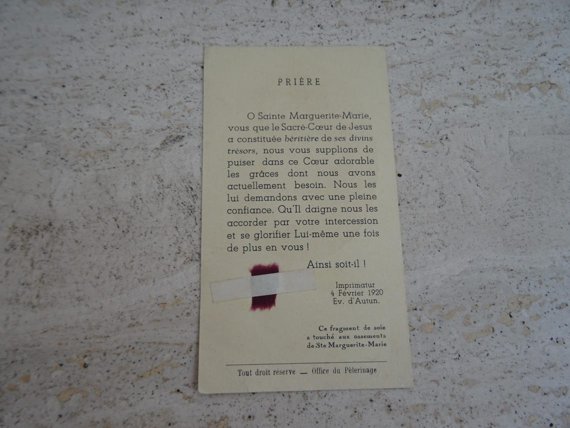 Religious Antique French Reliquary Shrine Card With Relic of Saint ...
