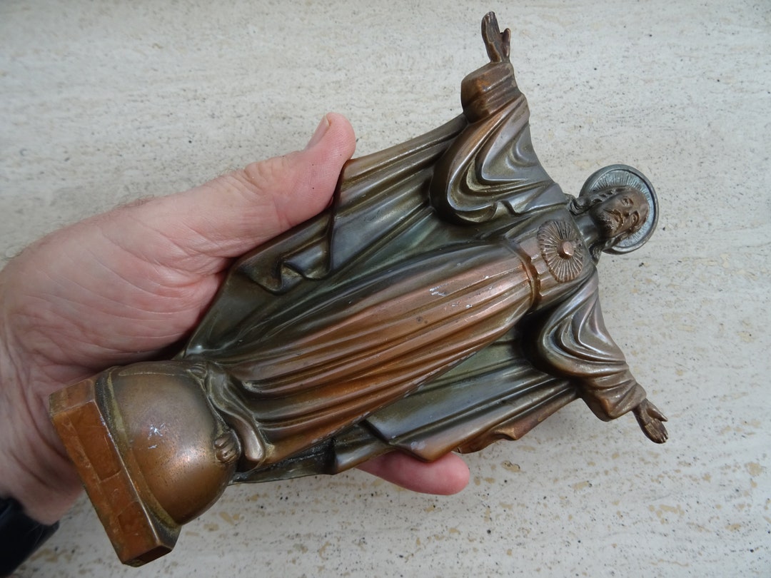 Religious Antique French Catholic Copper Statue of Holy Jesus Christ ...