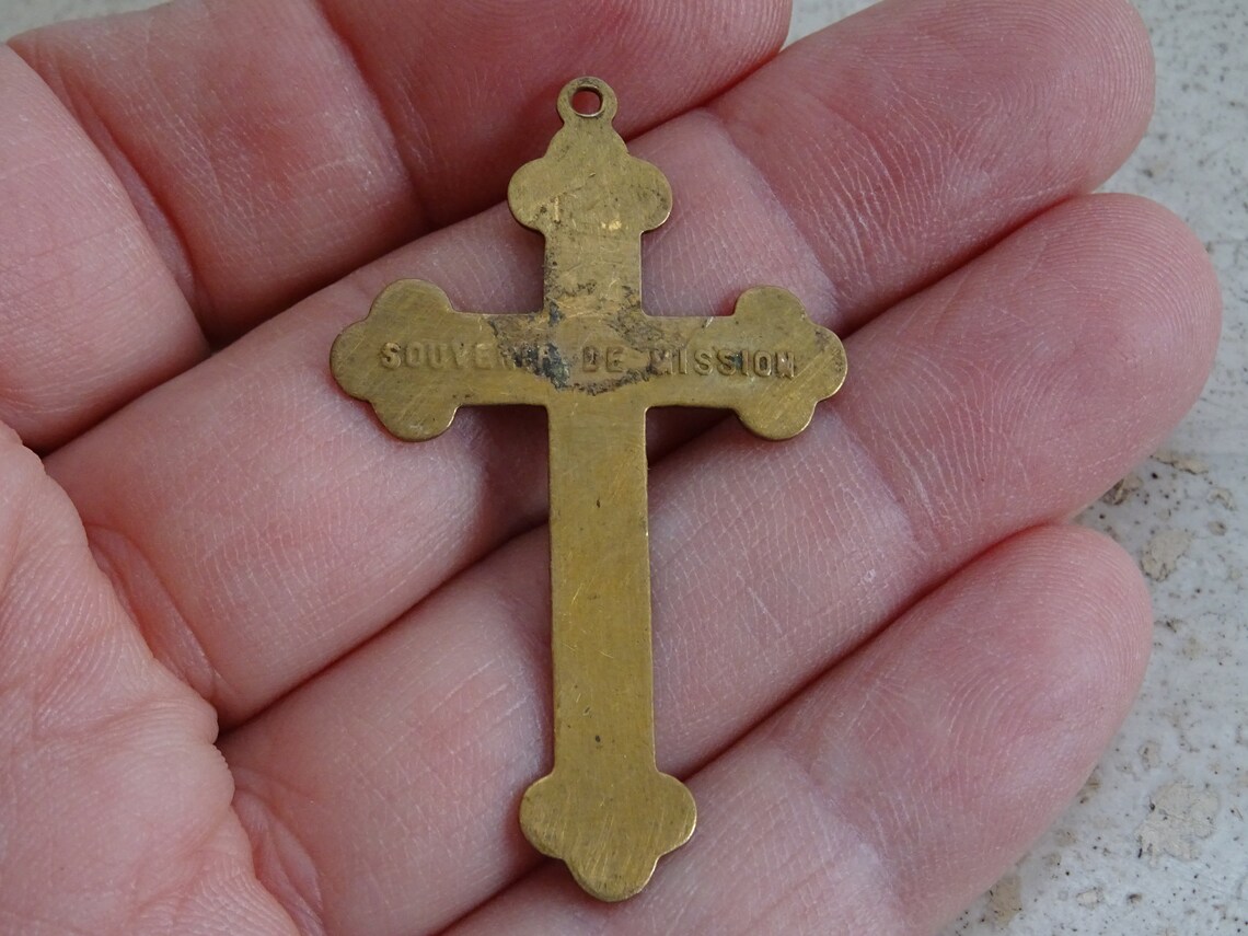 Religious Antique French Catholic Copper Crucifix Pendant Cross Holy ...