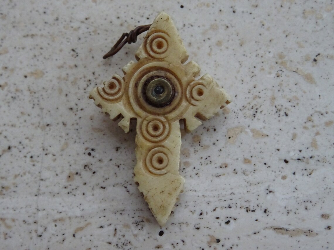 Religious Antique French Catholic Hand Carved Bone Bovine Stanhope ...