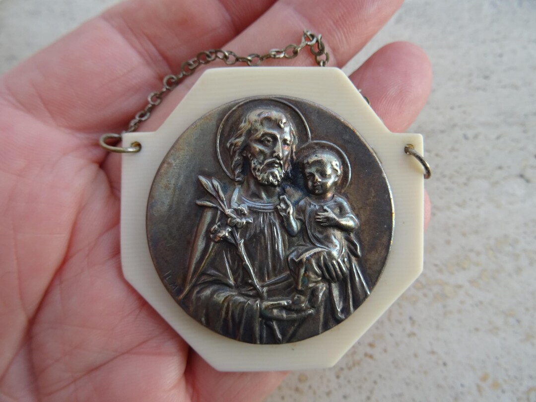 Religious Antique French Catholic Bakelite Art Deco Cradle Medal Charm ...