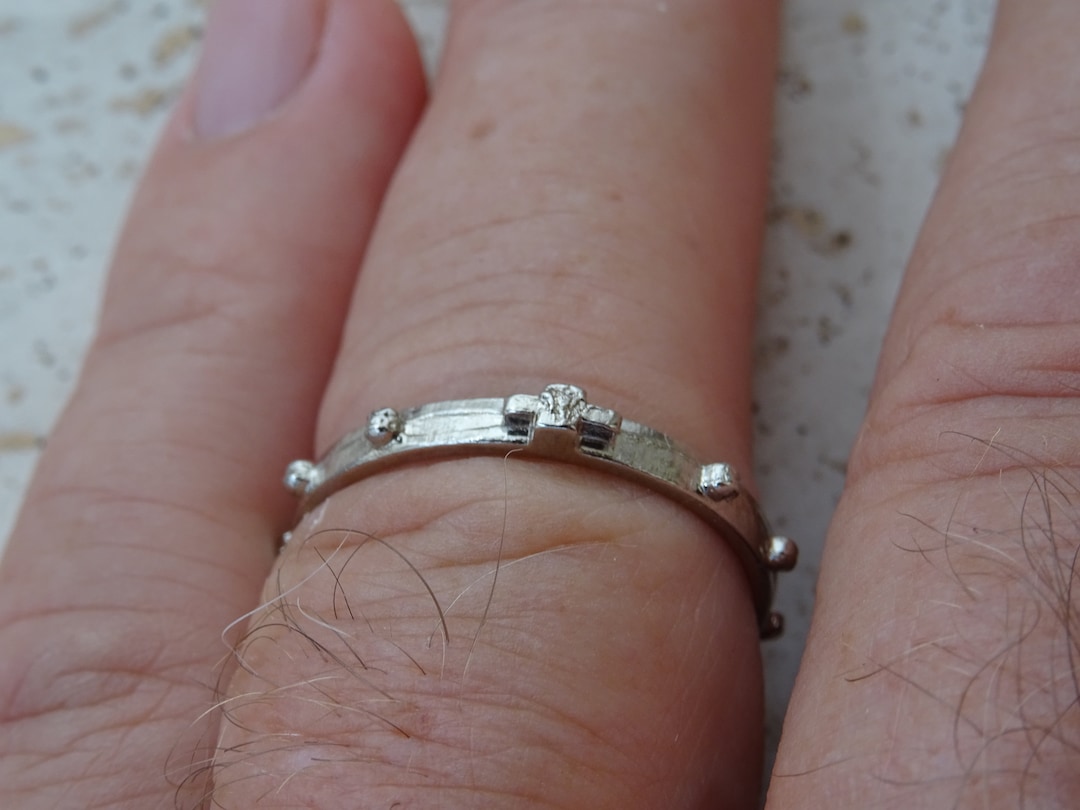 Religious French Silver Plated Catholic Finger Chaplet Ring Decade ...