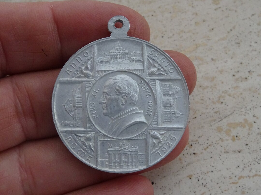 Huge Religious Vatican Catholic Pendant Medallion Charm Medal of Pope Pius XI Papa Pio XI. ( L 5 ...
