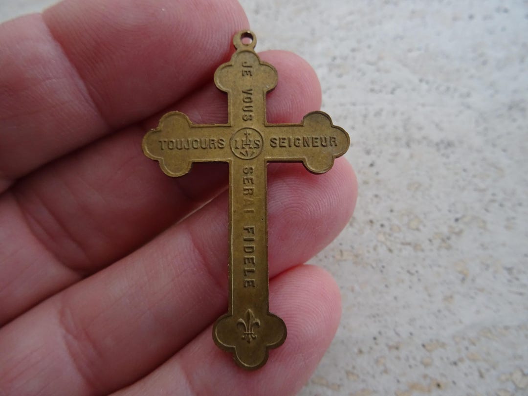 Religious Antique French Copper Cross Crucifix Pendant Pectoral Cross ...