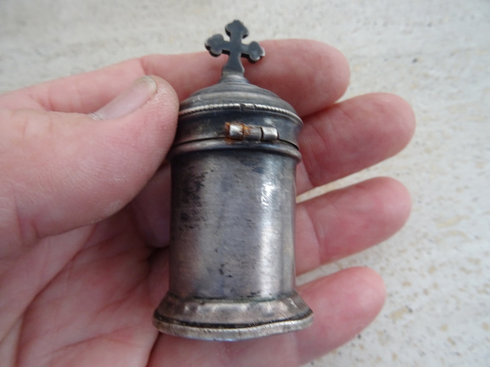Religious Antique French Silver MARKED Chrismatorium Holder Shrine ...