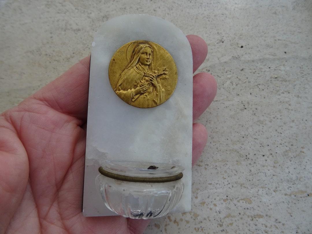 Religious Antique French Catholic Marble Holy Water Font Stoup of Glass ...