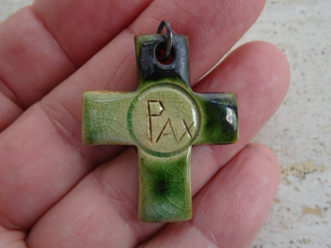 Religious Catholic Crucifix Cross Pendant PAX Peace Cross Alpha Omega ...