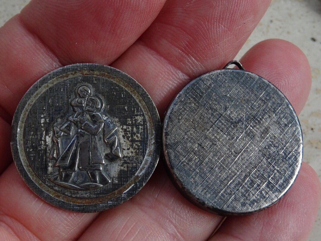 Religious Antique French Silvered Catholic Slider Locket Pendant Charm ...