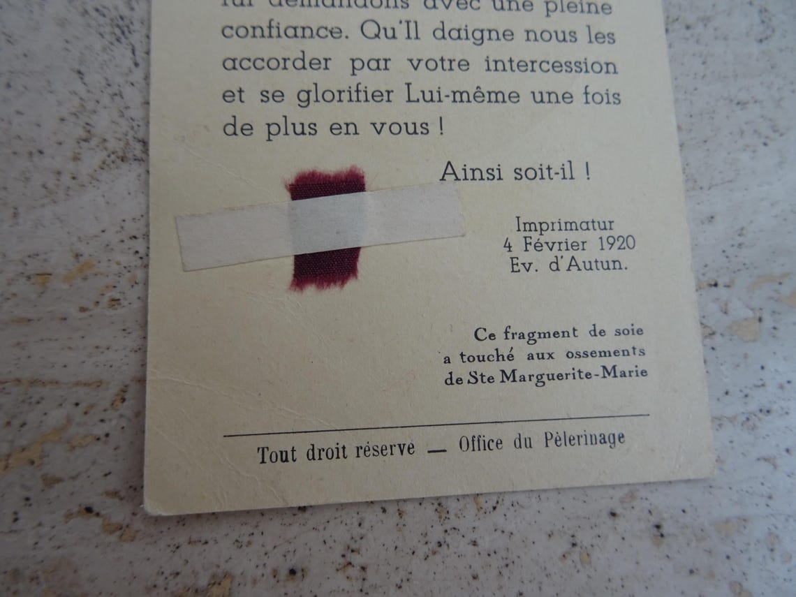 Religious Antique French Reliquary Shrine Card With Relic of Saint ...