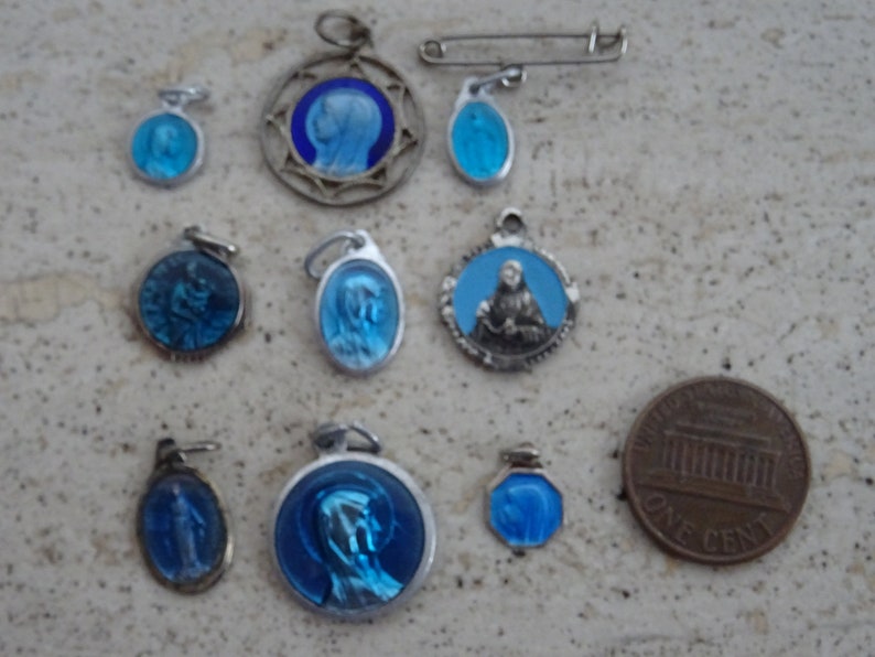 9 Religious Antique French Silver Plated Catholic Enameled Medals ...