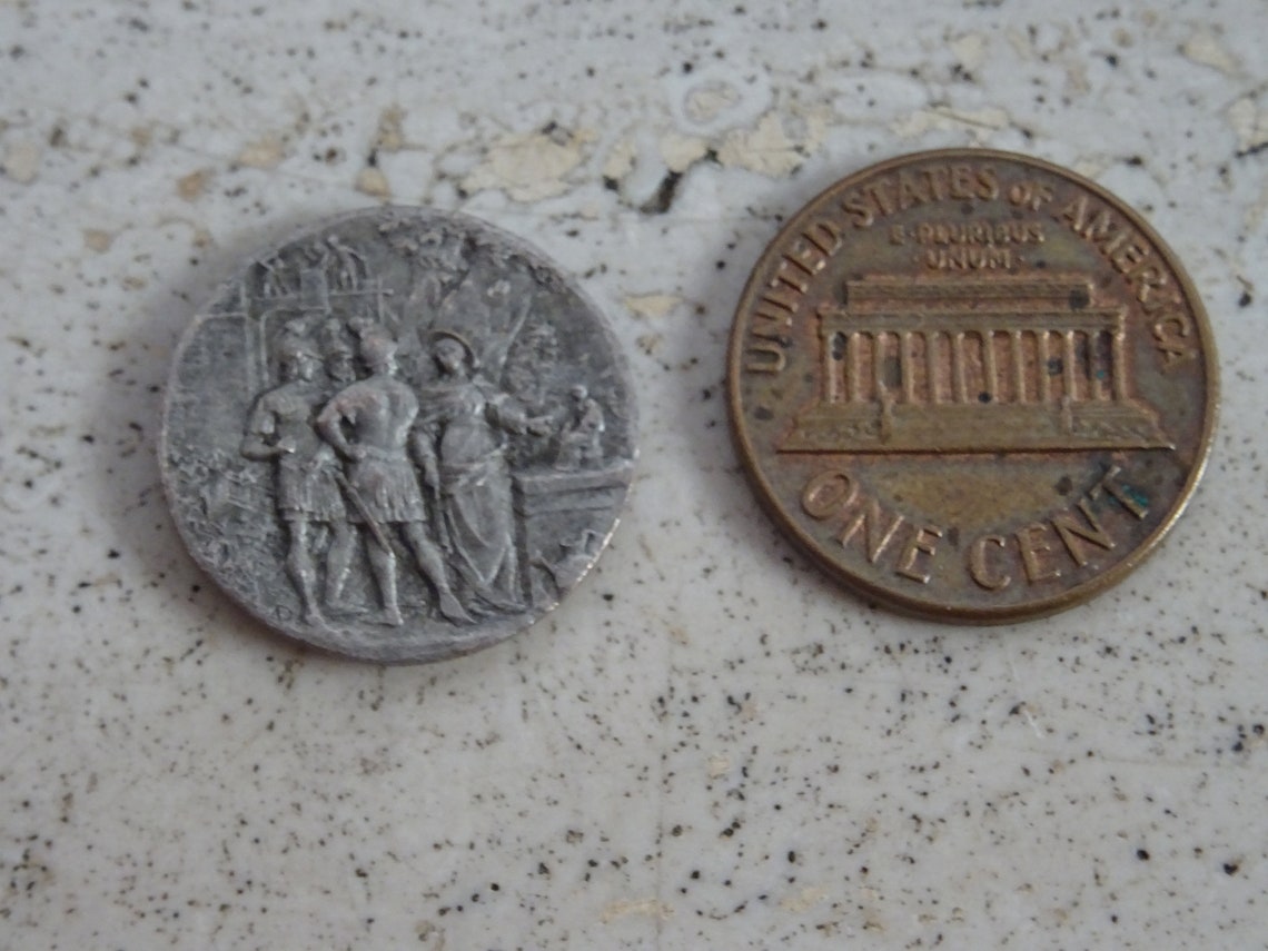 Antique French Silvered Catholic Token Medal Pendant Holy Charm ...