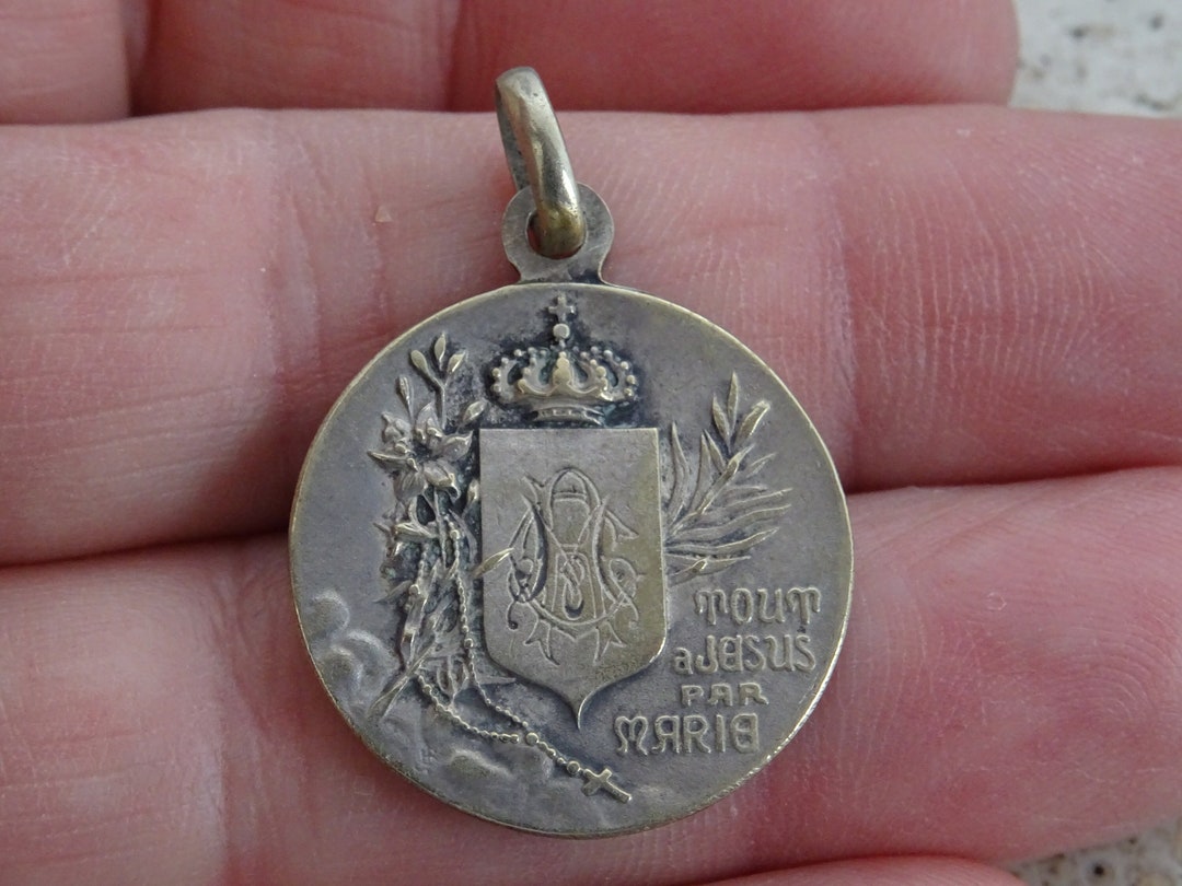 Religious Antique Silver Catholic Medal Pendant Medallion Holy Charm of ...