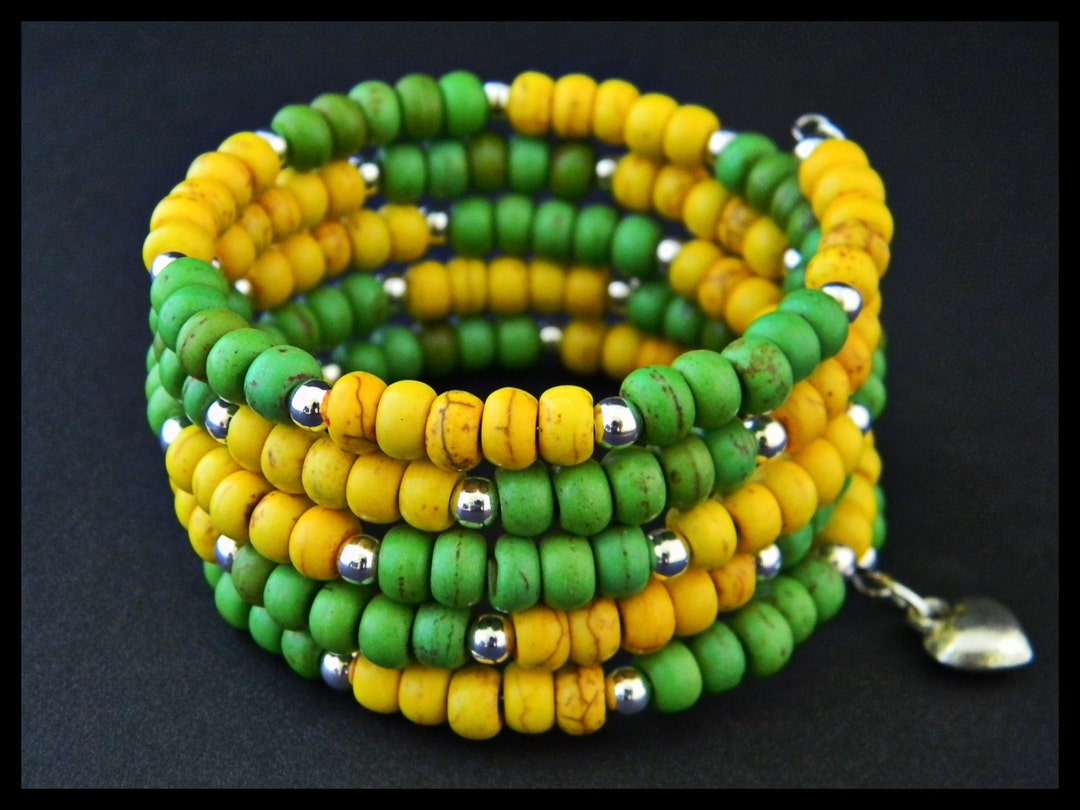 Green and Yellow Magnesite Beads Memory Wire Bracelet. - Etsy