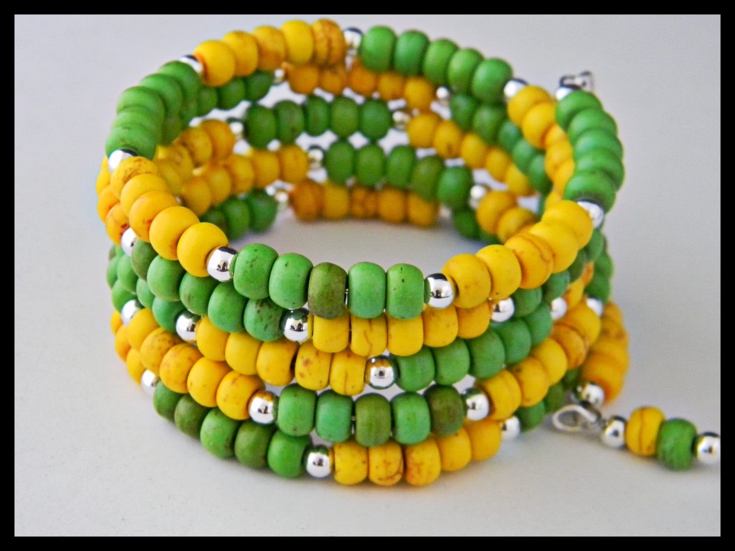 Green and Yellow Magnesite Beads Memory Wire Bracelet. - Etsy
