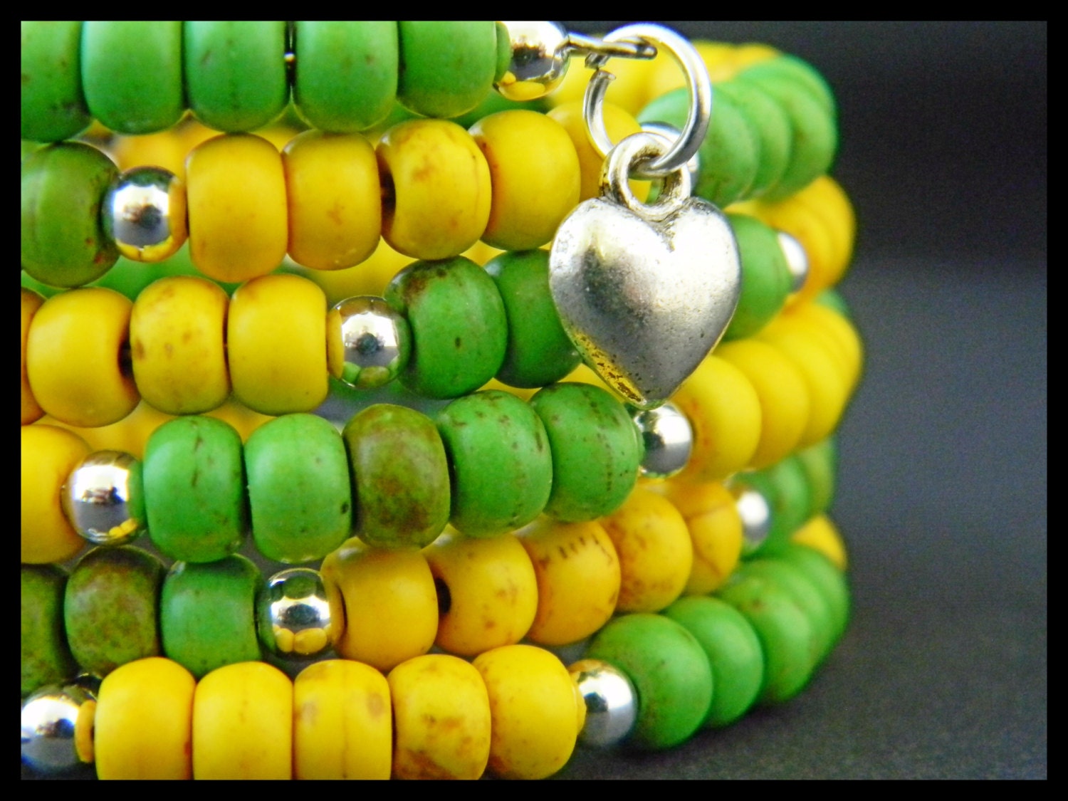 Green and Yellow Magnesite Beads Memory Wire Bracelet. - Etsy