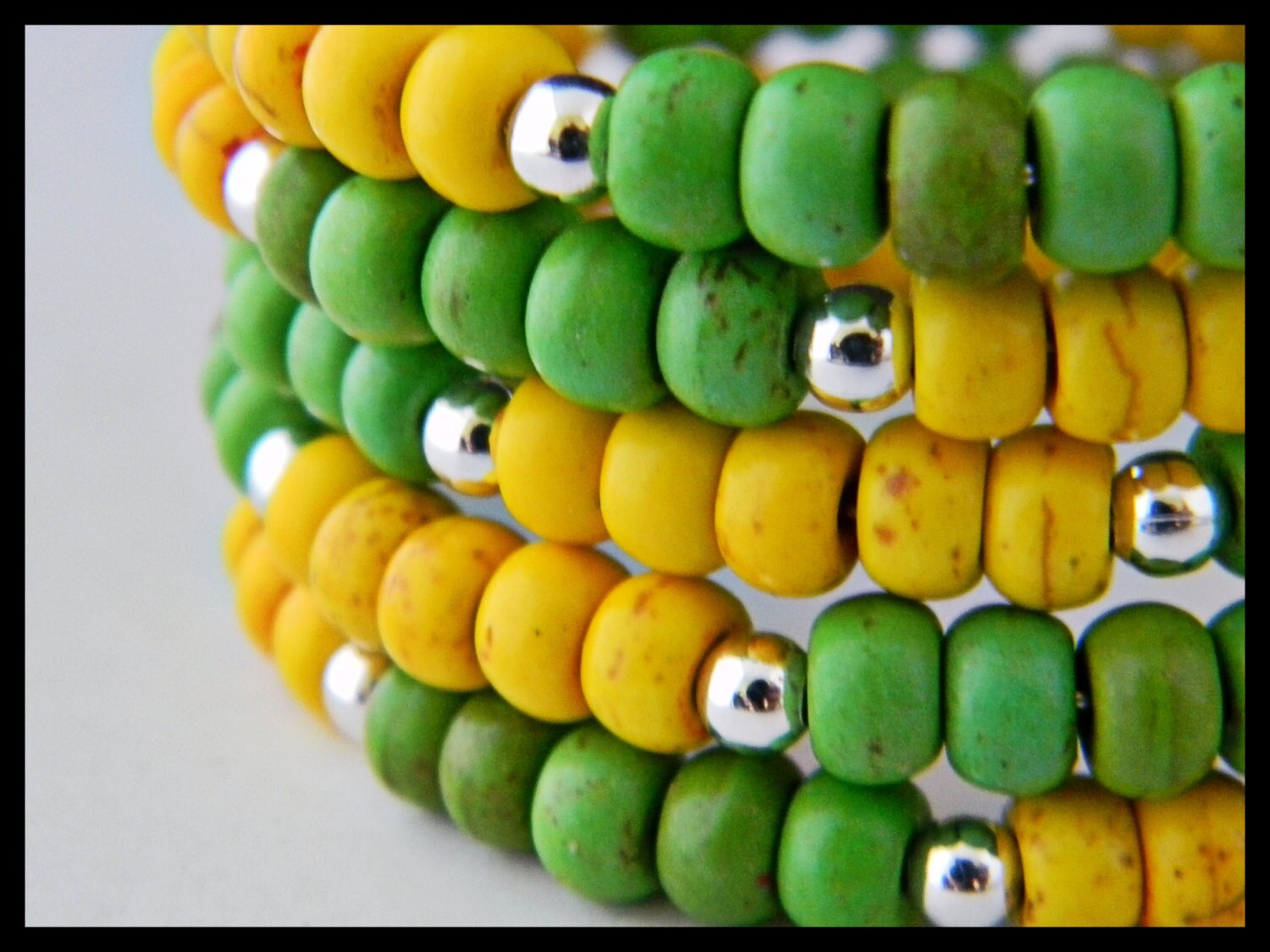 Green and Yellow Magnesite Beads Memory Wire Bracelet. - Etsy