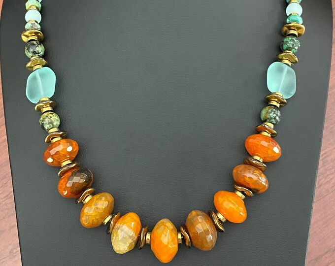 Reserved for Lecia - Gorgeous Agate Turquoise Necklace Chunky Gemstone ...