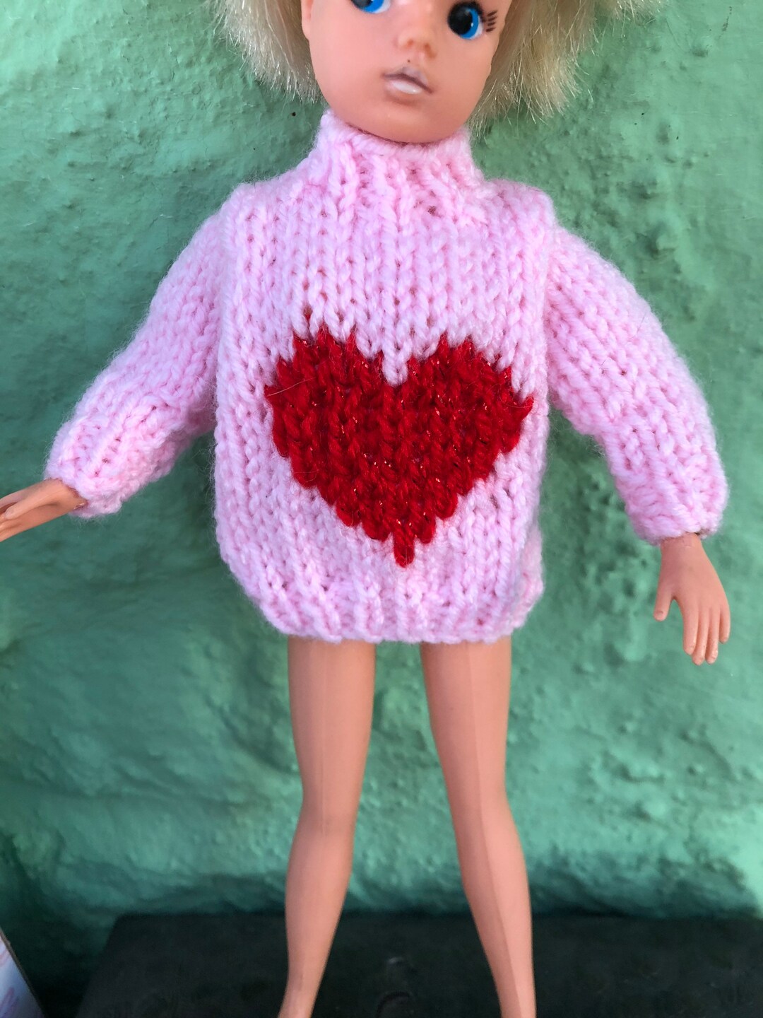 Sindy Hand Knitted Pink Love Heart Valentines Jumper Various Colours ...
