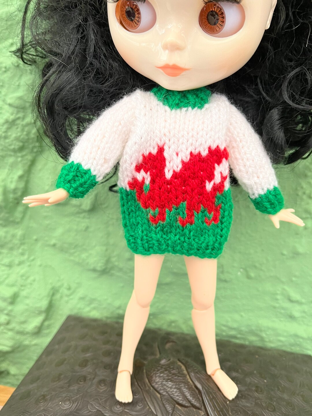 Blythe Size Hand Knitted Welsh Dragon Motif Jumper Made to Order - Etsy