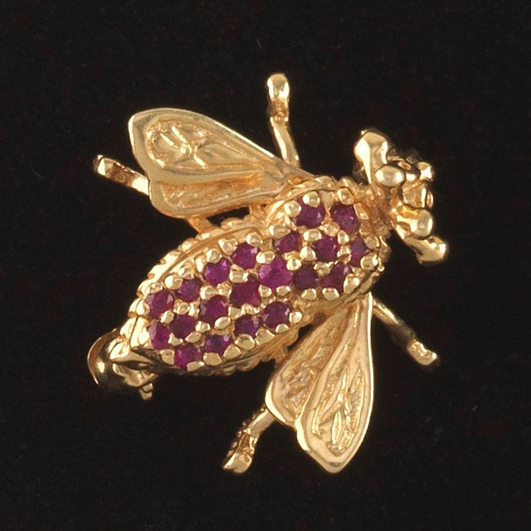 Mid-century 14K Gold and Ruby Bee Pin Brooch, 3/4 by 3/4 - Etsy