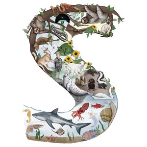 Animal Art Print Letter S Animals That Begin With S Unique Gift for ...