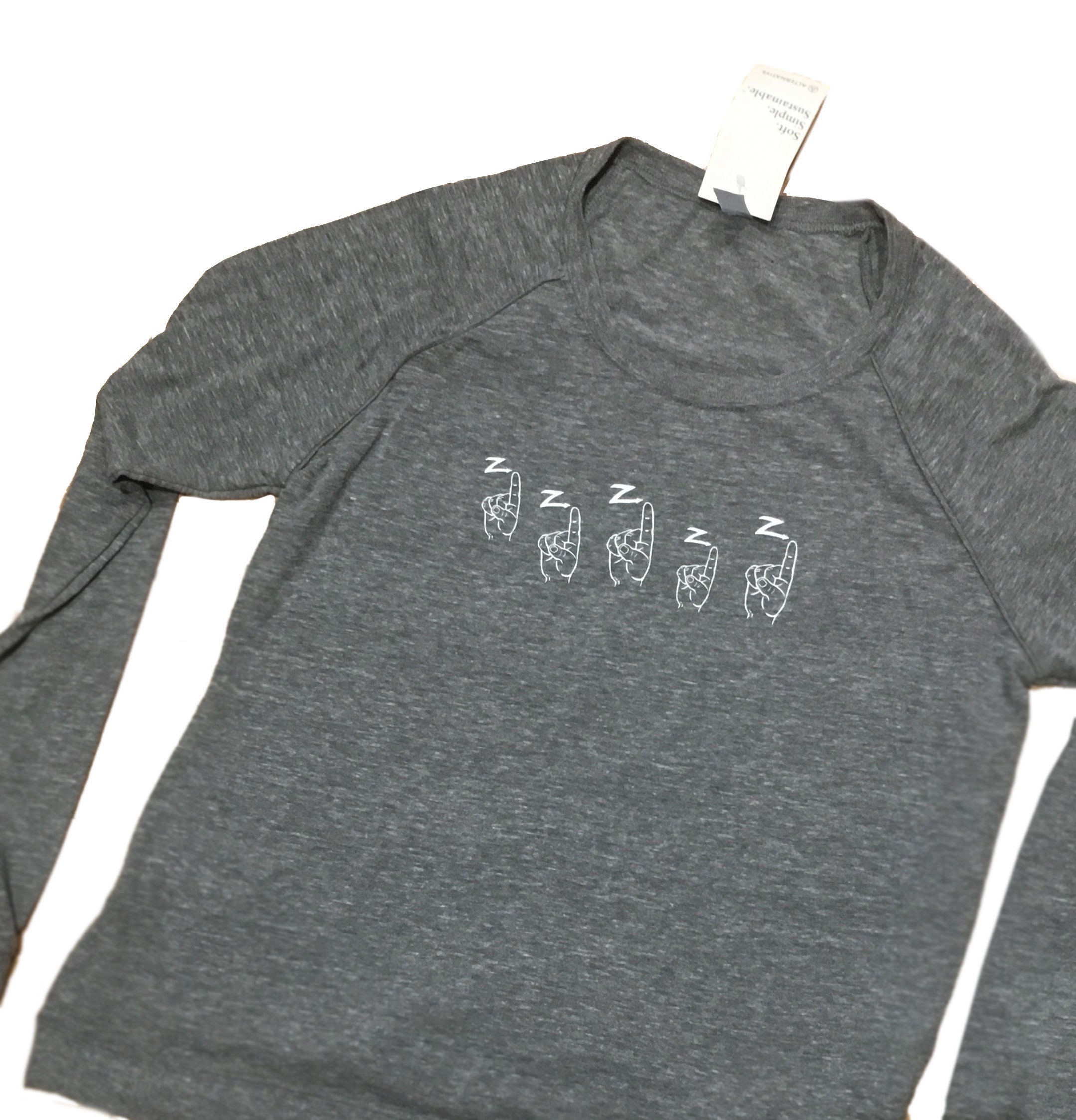 Sign Language Crew Neck Long-sleeve Shirt ASL ZZZ Nightshirt Yoga Shirt ...