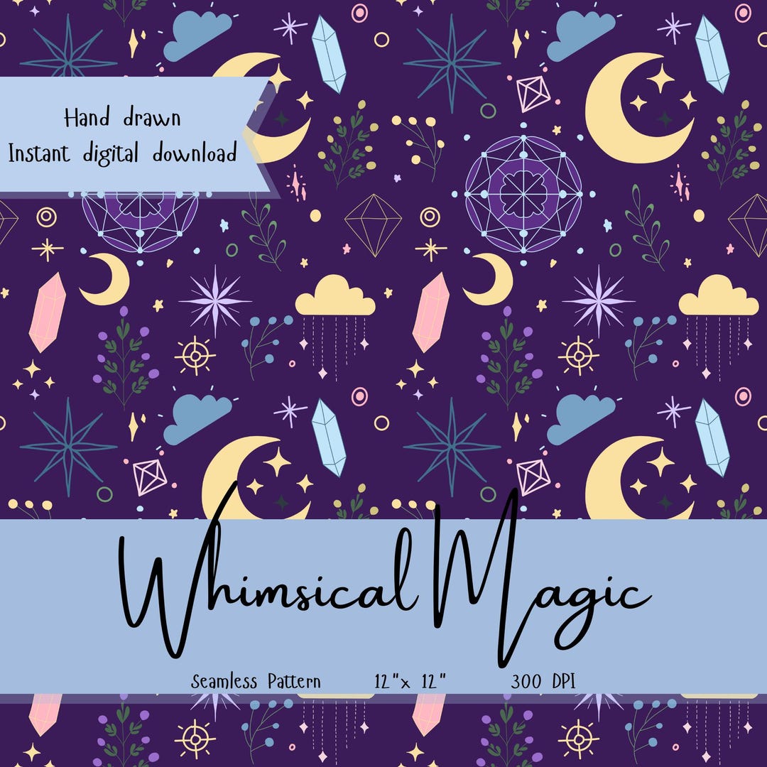 Whimsical Magic Seamless Pattern - Mystical Celestial Design With Moon ...