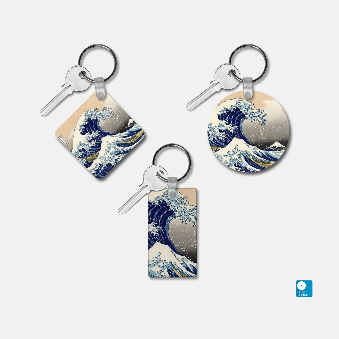 Personalized Keychain the Great Wave Hokusai Art Double Sided | Etsy