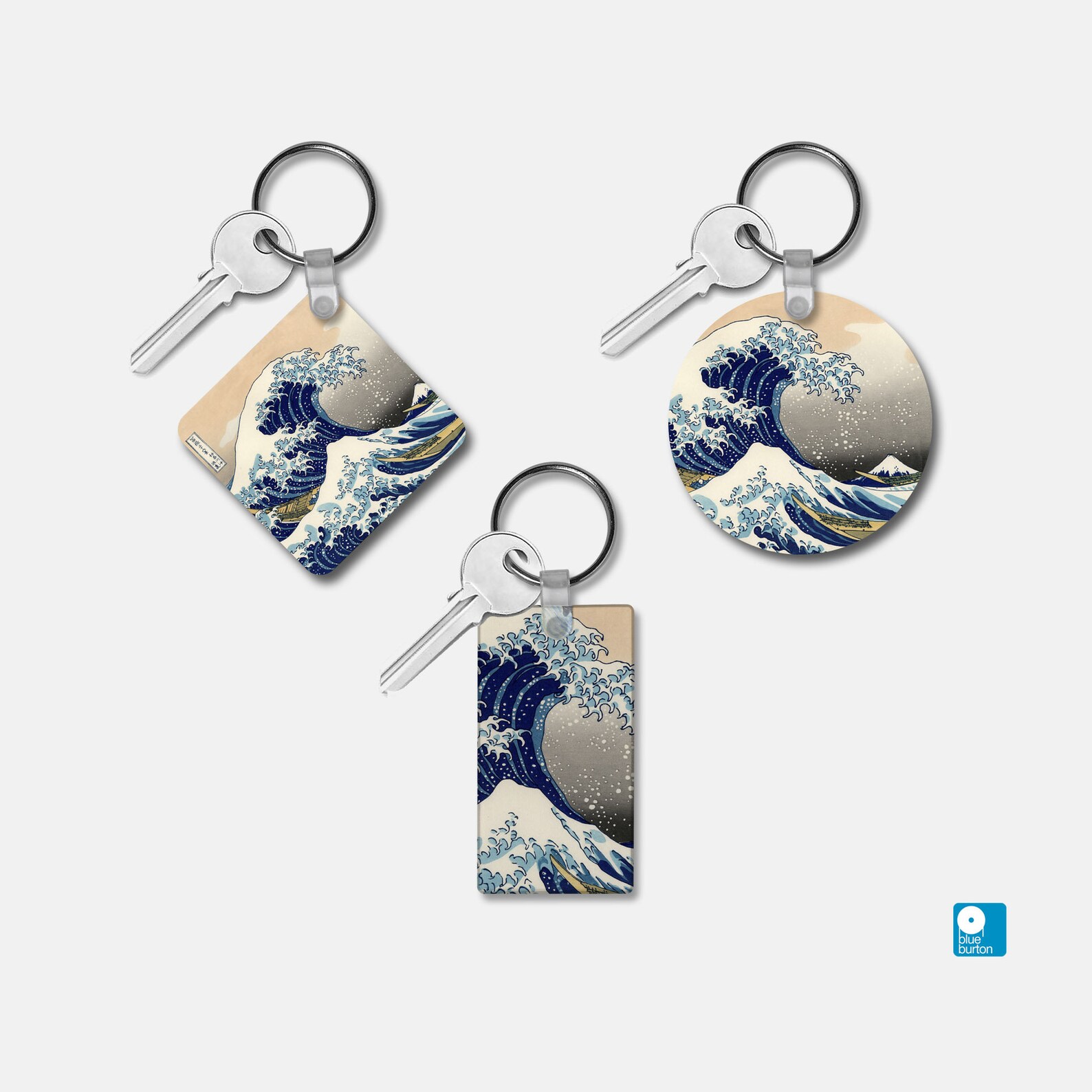 Personalized Keychain the Great Wave Hokusai Art Double Sided | Etsy