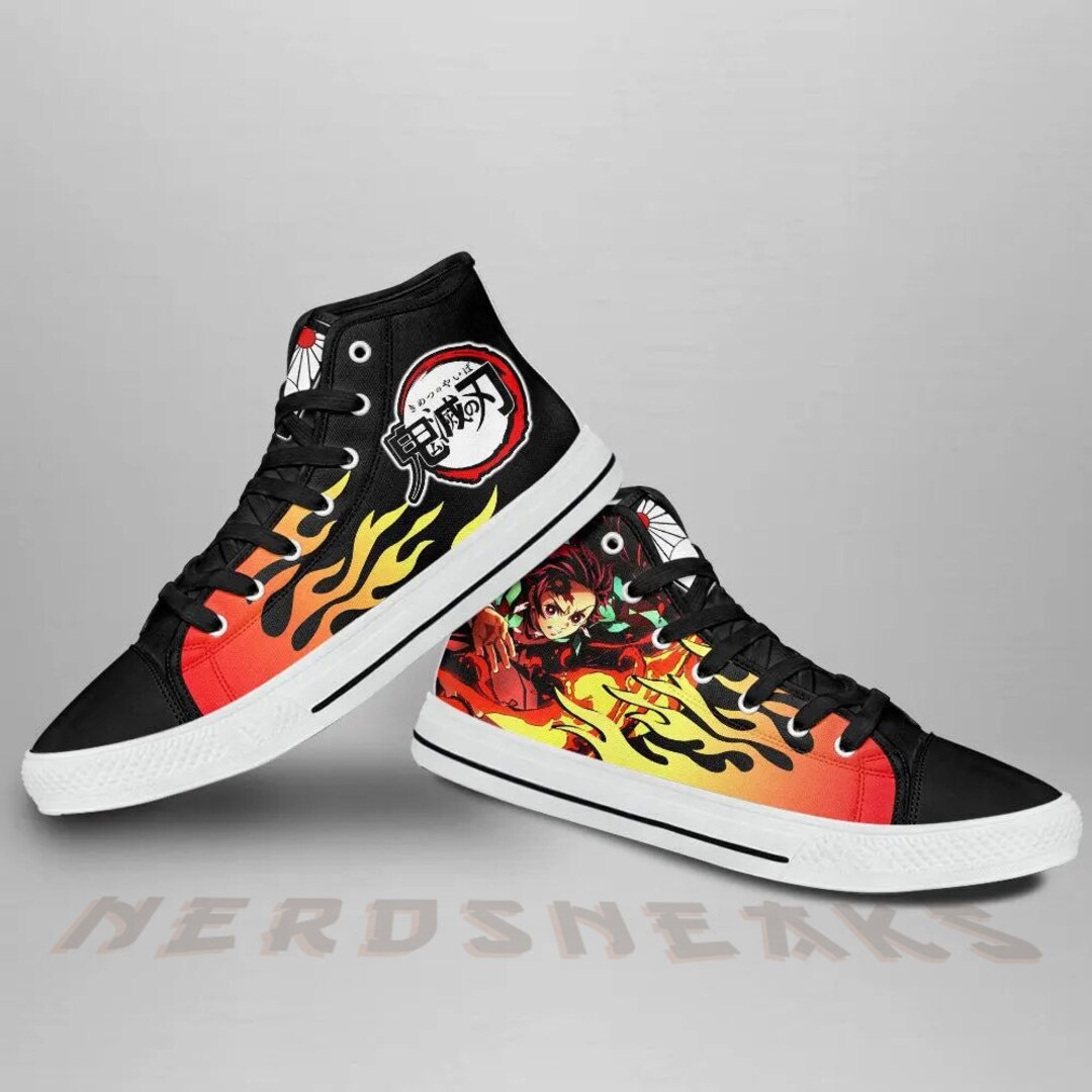Tanjiro Fire High Top Shoes Custom Sneakers Flame Style - Etsy