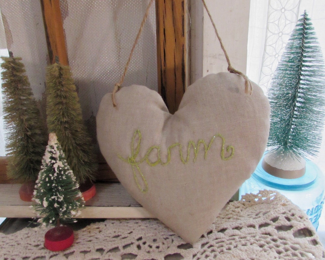 FARM Linen Heart Hanger Neutral Peg Rail Bowl Filler French Country ...