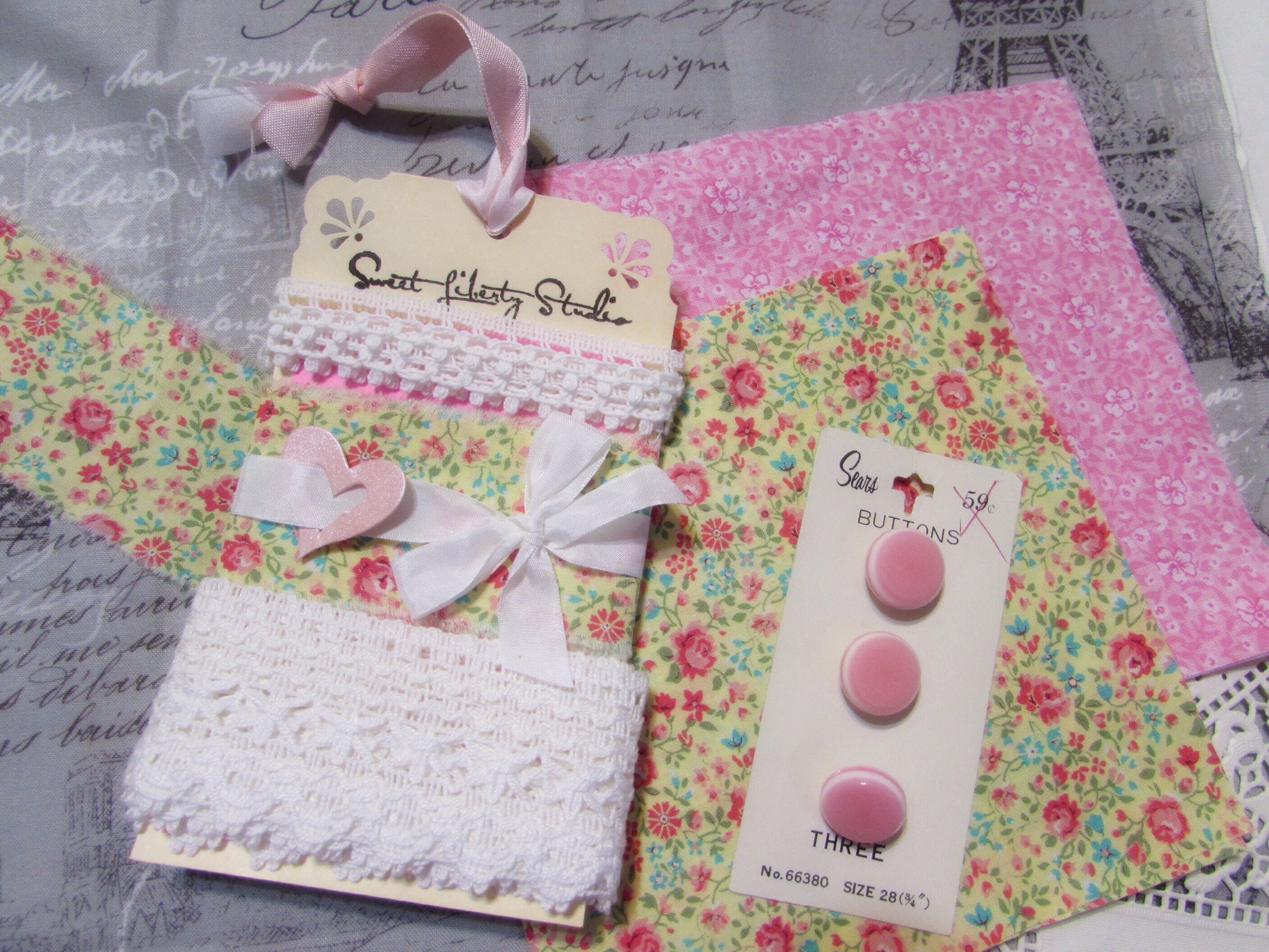 Hand Frayed Cottage Roses Floral Fabric Ribbon Lot | Etsy