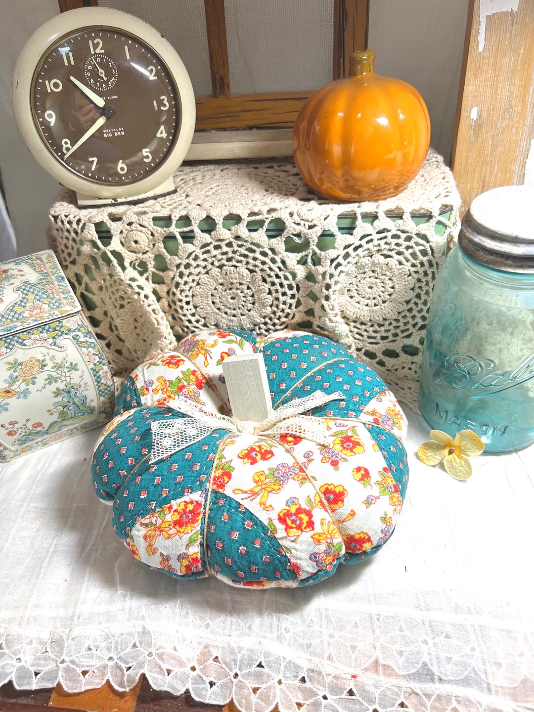 Chunky Farmhouse Pumpkin Vintage Quilt Primitive Rustic Cottage Fall ...