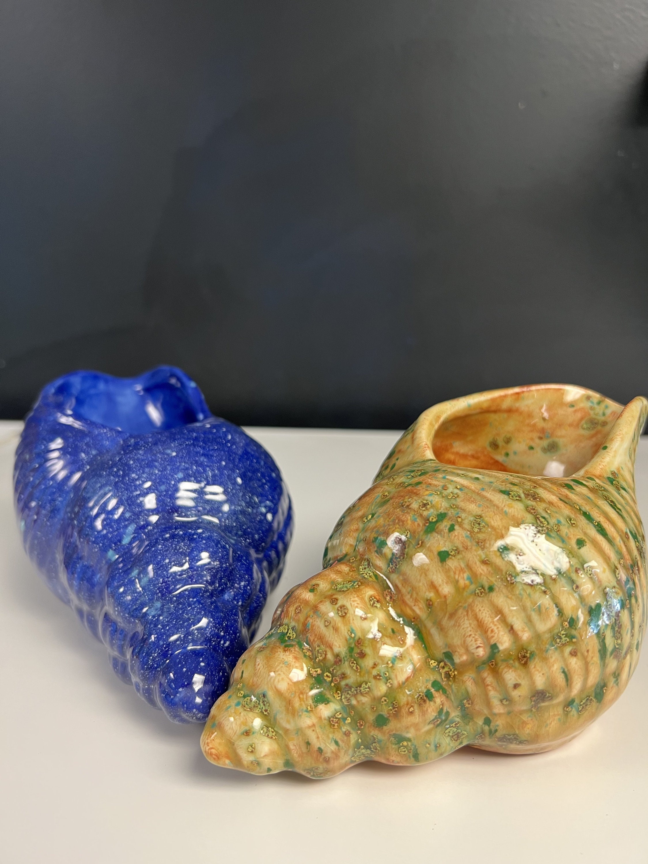 Hand Painted Ceramic Trumpet Shell Planter - Etsy