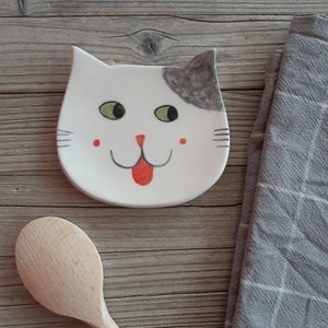Personalised Cat Spoon Holder, Personalised Pottery Cat Spoon Rest, Cat ...
