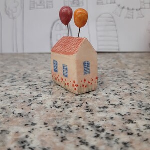 Little Pottery House With 2 Balloons, Handmade Clay House With Balloons ...