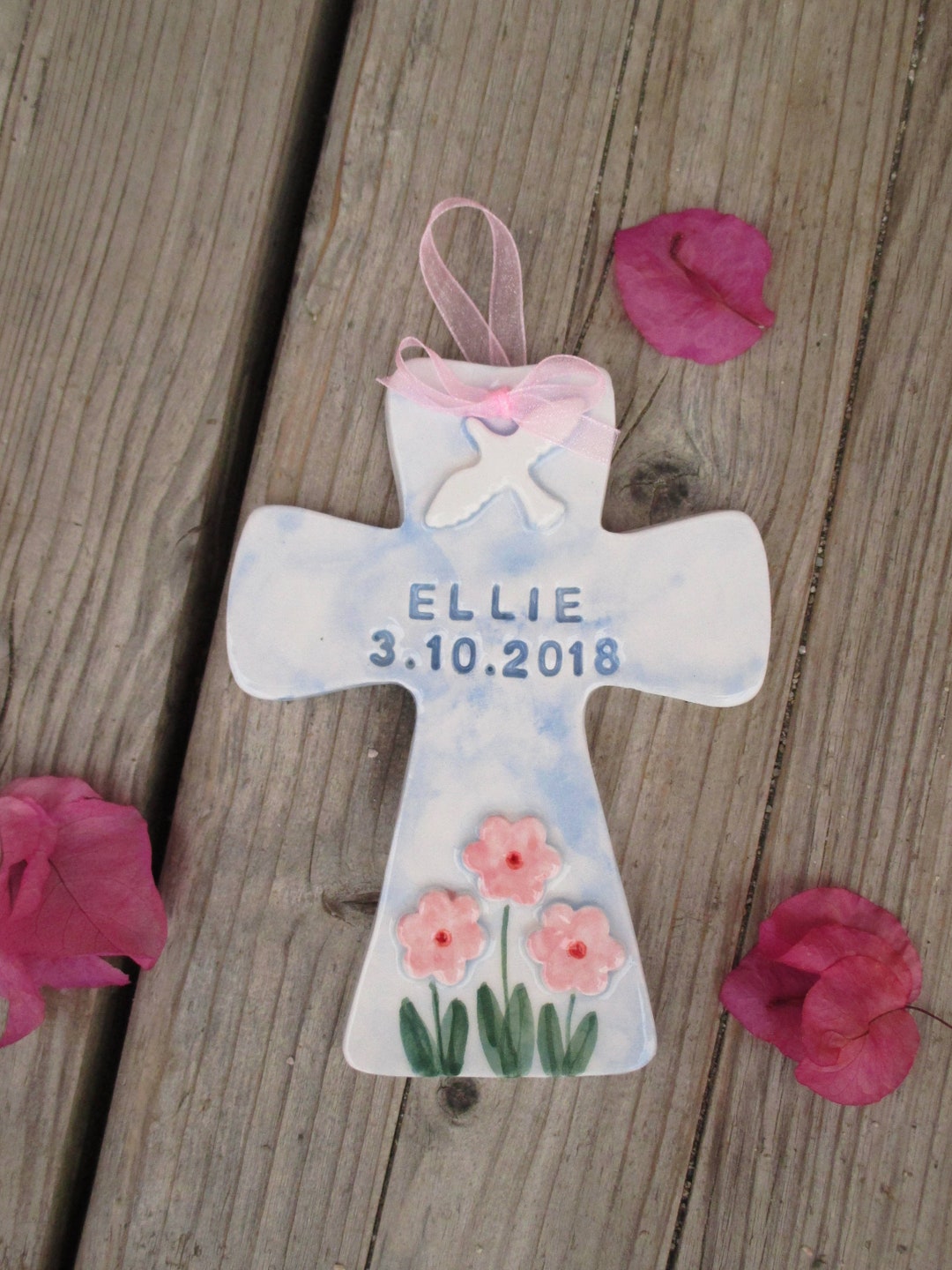 Personalized Pottery Cross, Cross With Name and Date, Baby Girl Baptism ...