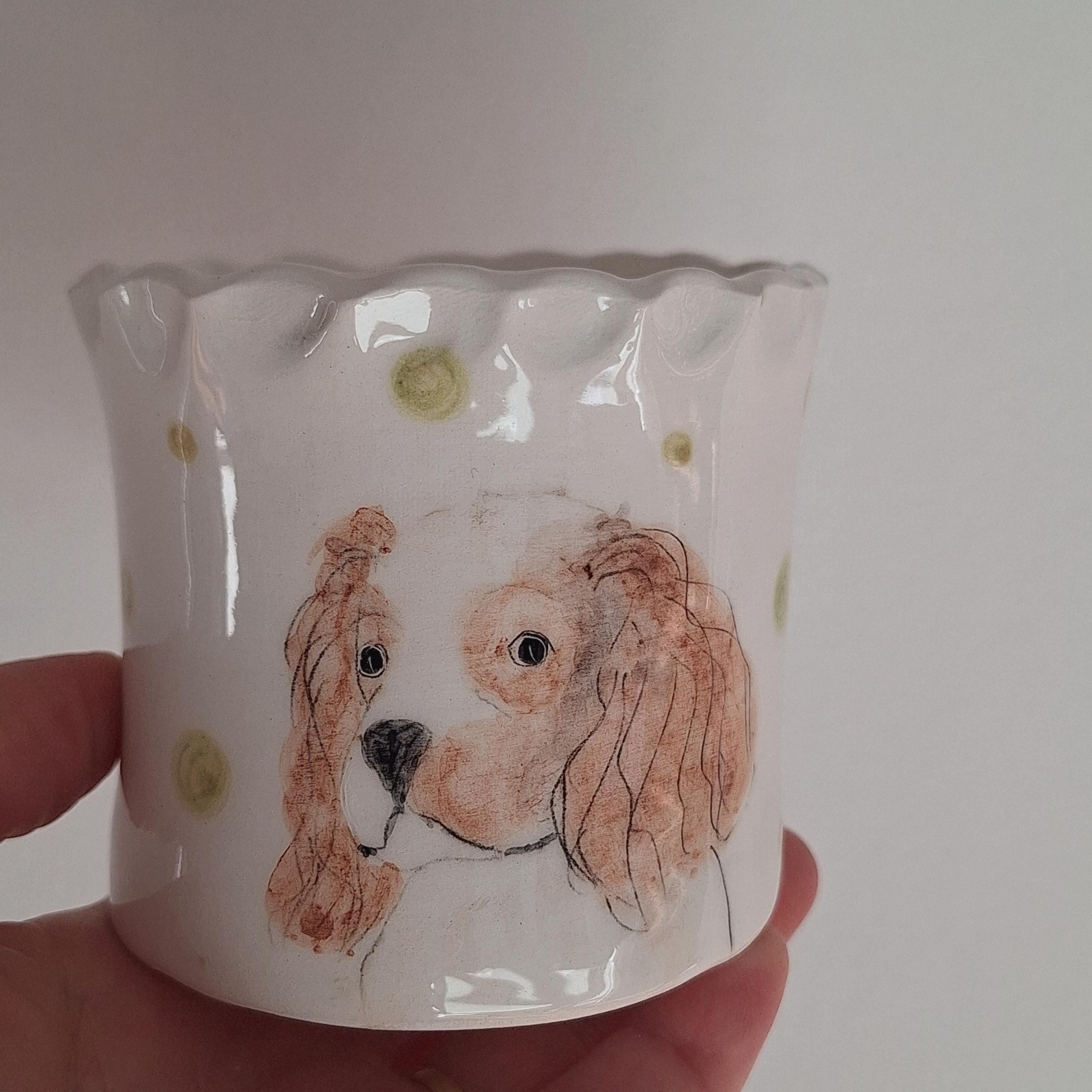 Handmade Cavalier King Charles Pottery Planter: Hand-painted Dog Decor ...