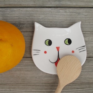 Personalised Cat Spoon Holder, Personalised Pottery Cat Spoon Rest, Cat ...