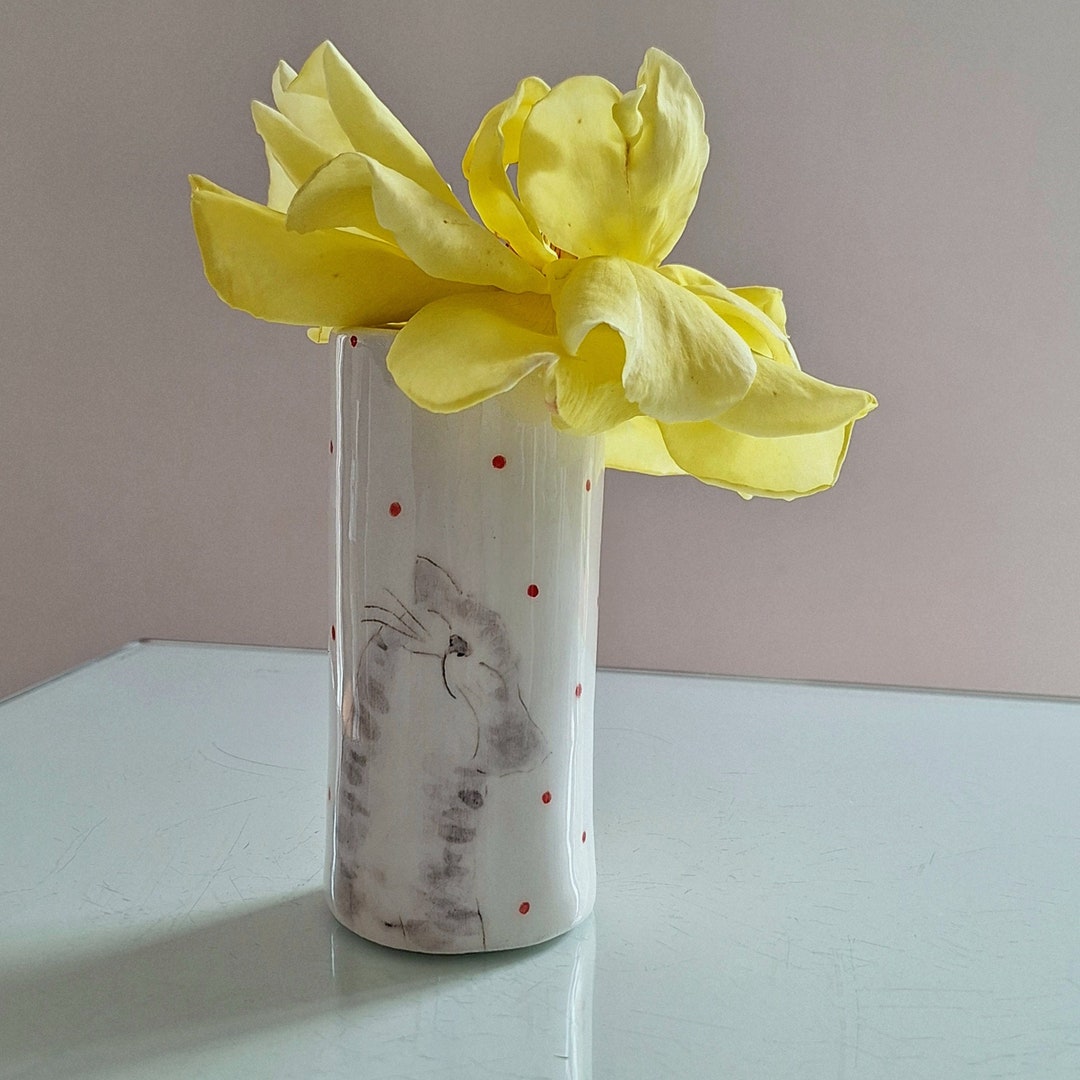 Hand Painted Tabby Cat Pottery Vase: Cat Home Decor - Etsy