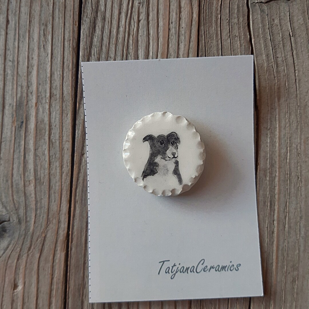 Hand Painted Border Collie Pottery Brooch: Ceramic Dog Pin - Etsy